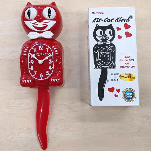 red kitty cat clock
